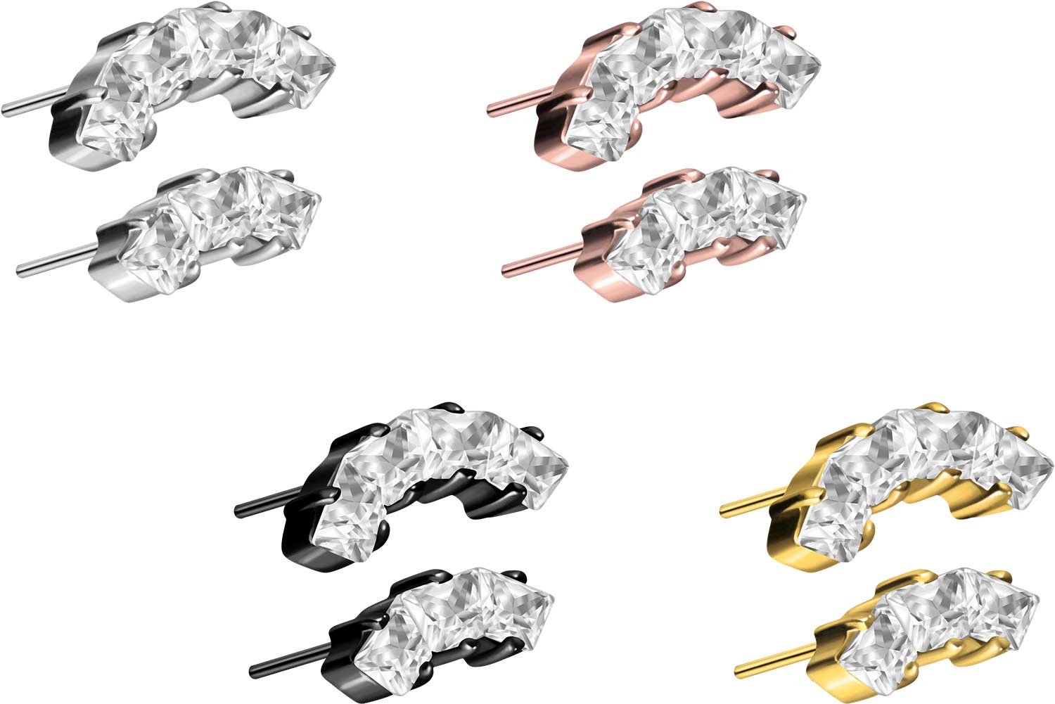 Titanium attachment with push pin SETTED CRYSTALS TRAPEZOIDS | PIERCINGLINE